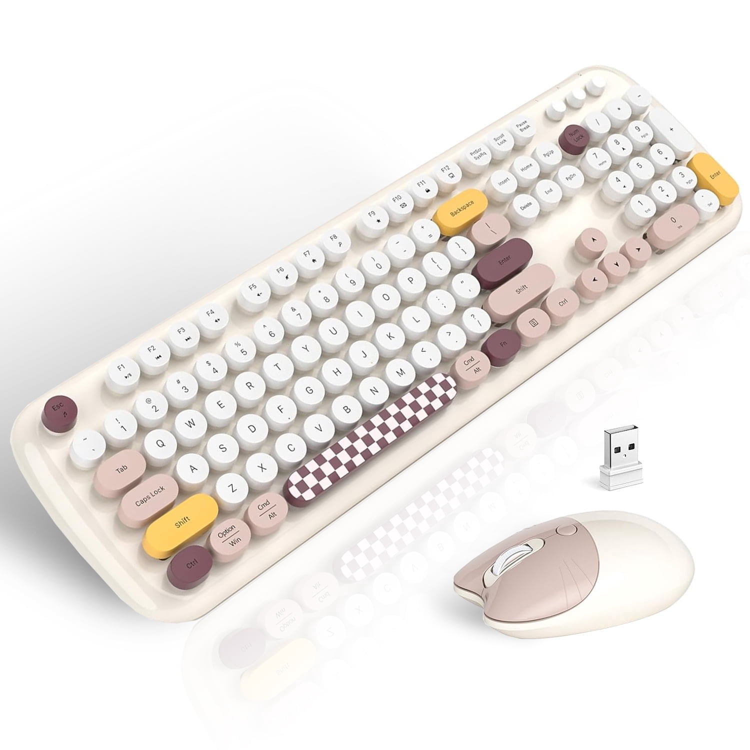 MOFII Wireless Keyboard and Mouse Combo, SWEET series, Retro Full-Size ...