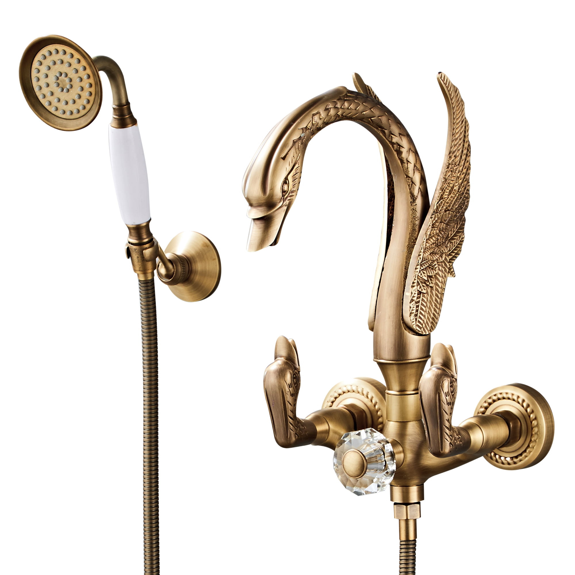 Mogfct 2 In 1 Bathroom Shower Faucet Rainfall Shower Set Antique Brass