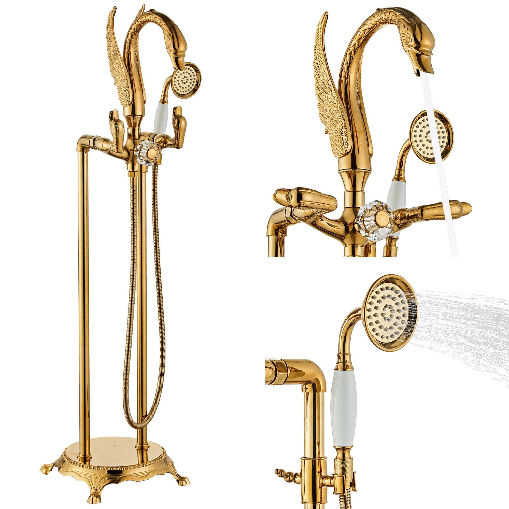 Mogfct Luxury Swan Bathtub Faucet Gold Free Standing Bath Faucet With