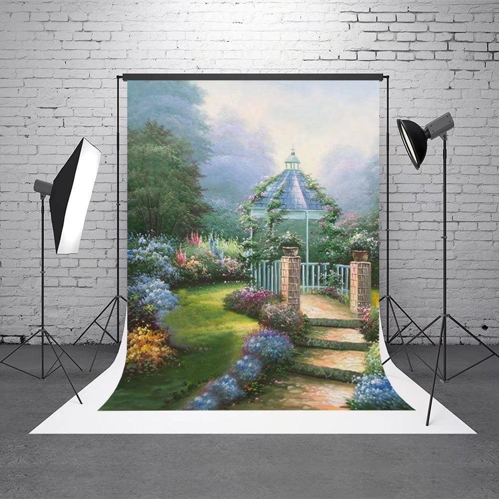 MOHome 5X7ft Photography Garden Pavilion Stairs Backdrop Photography ...