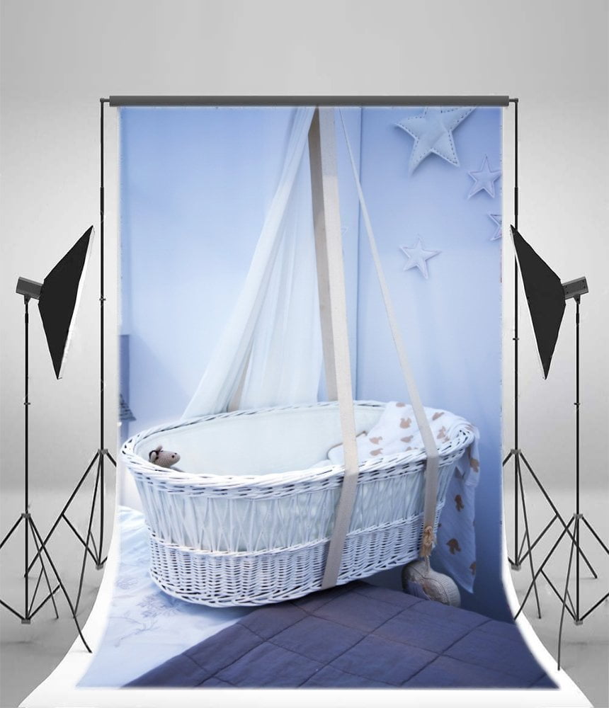 MOHome 5x7ft Baby Cradle Backdrop Basket Ribbon Carpet Stars Cute ...