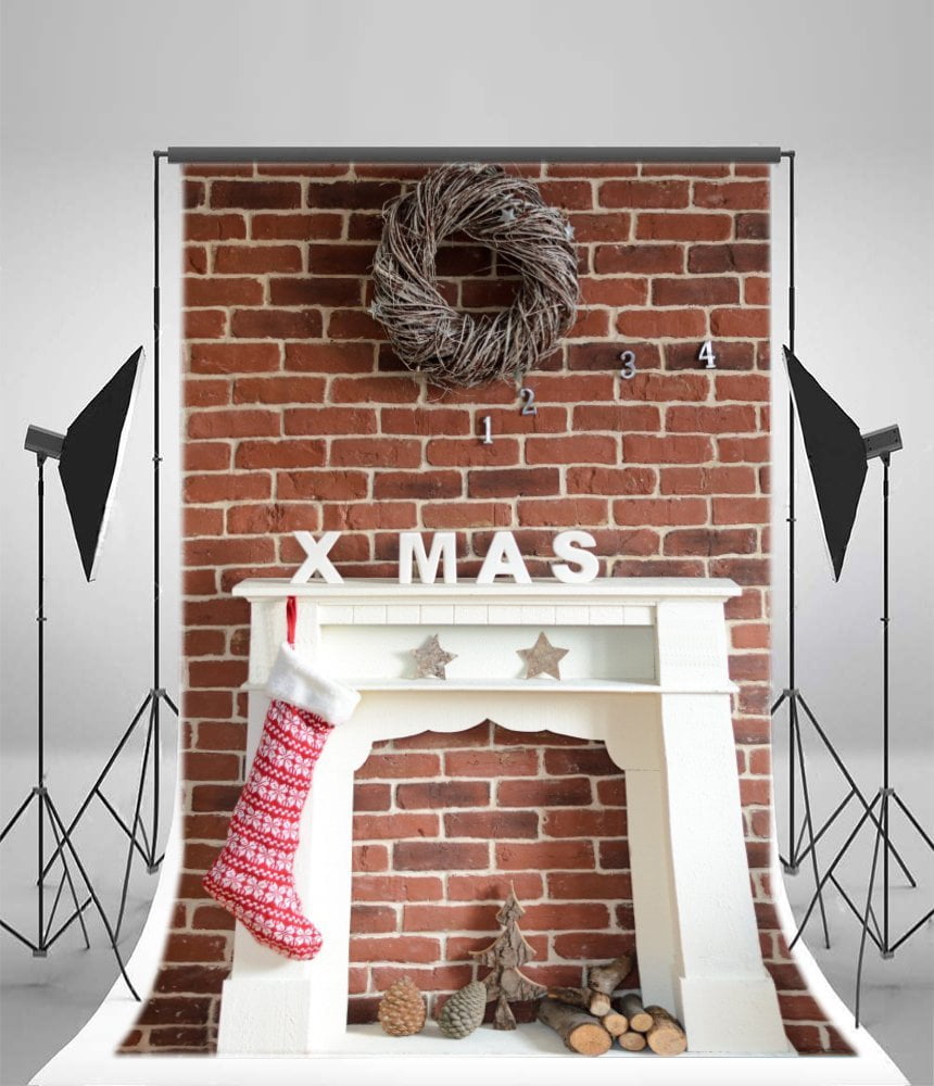 MOHome 5x7ft Backdrop Christmas Fireplace Brick Wall Rustic Photography ...
