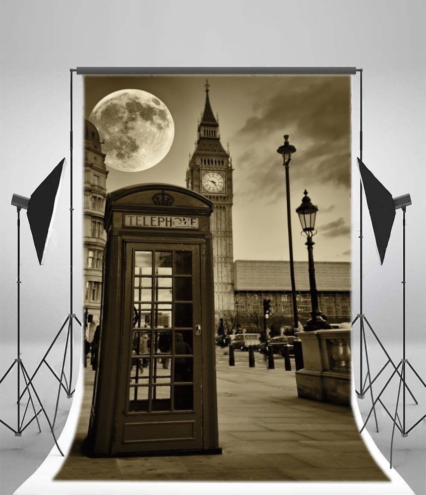 MOHome 5x7ft Big Ben Backdrop Telephone Booth Road Lamp Shining Moon ...