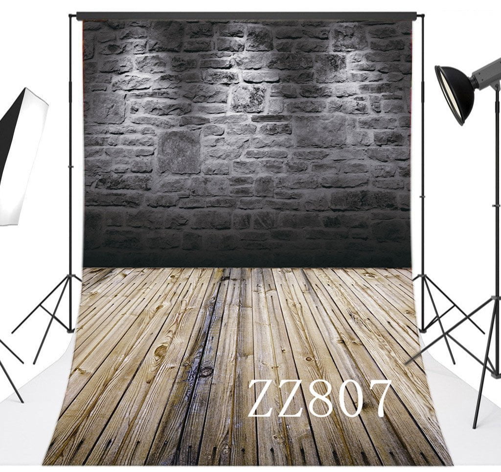 MOHome 5x7ft Black Brick Wall Wood Floor Photography Backdrops Studio ...