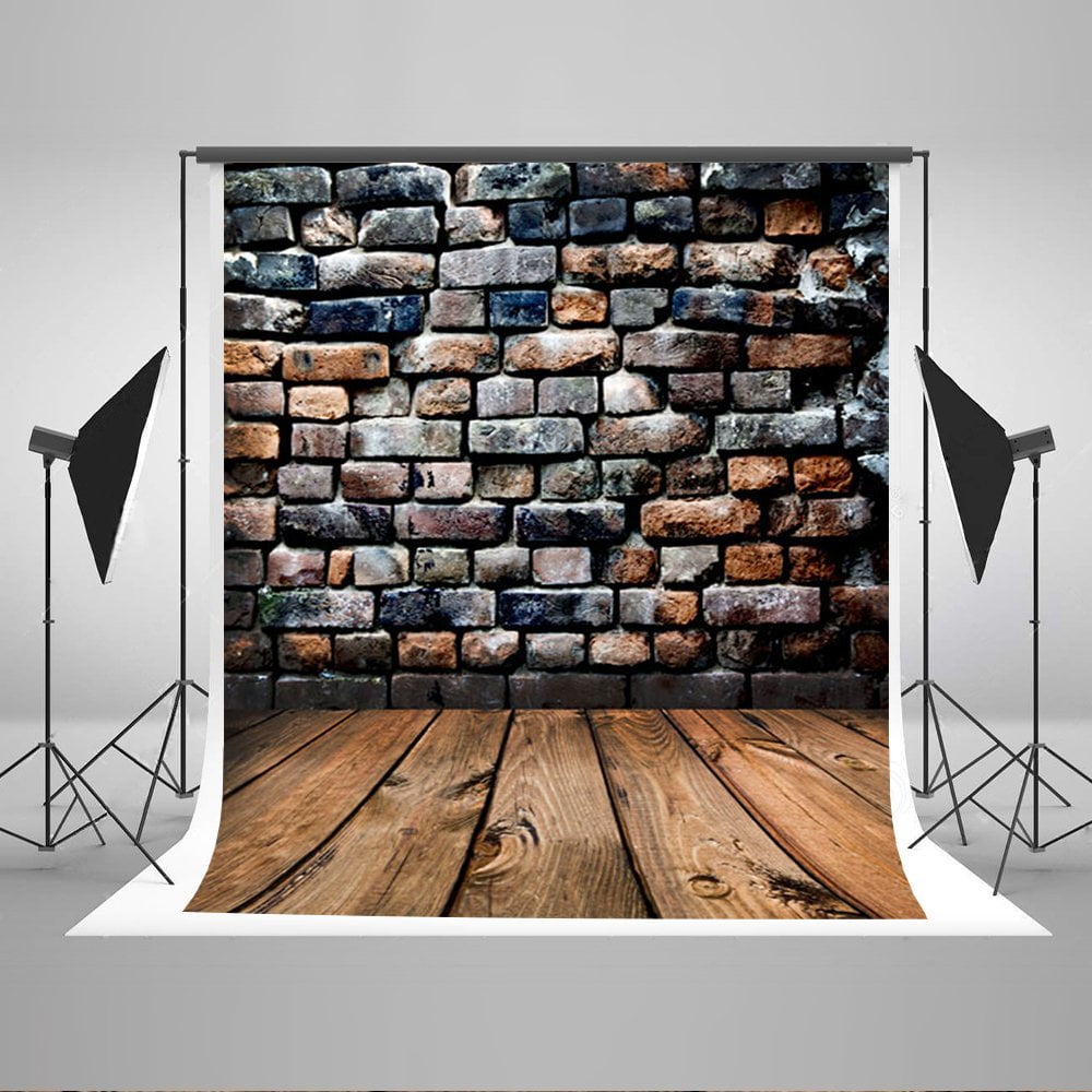 MOHome 5x7ft Black Brown Brick Wall Wood Floor Backdrop Grandparents Photography Background ...
