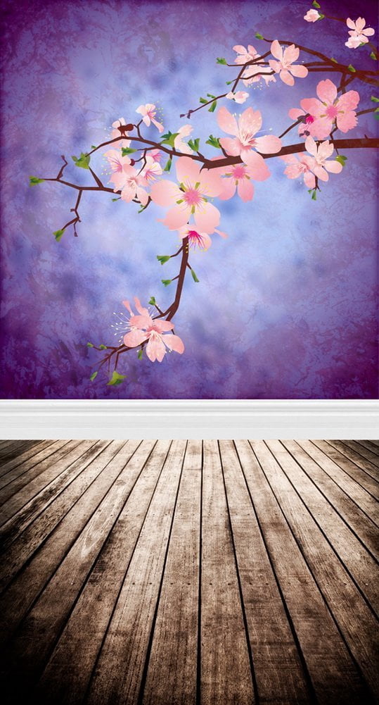 MOHome 5x7ft Blue Fantasy Flowers Wood Floor All-in-one Photography ...