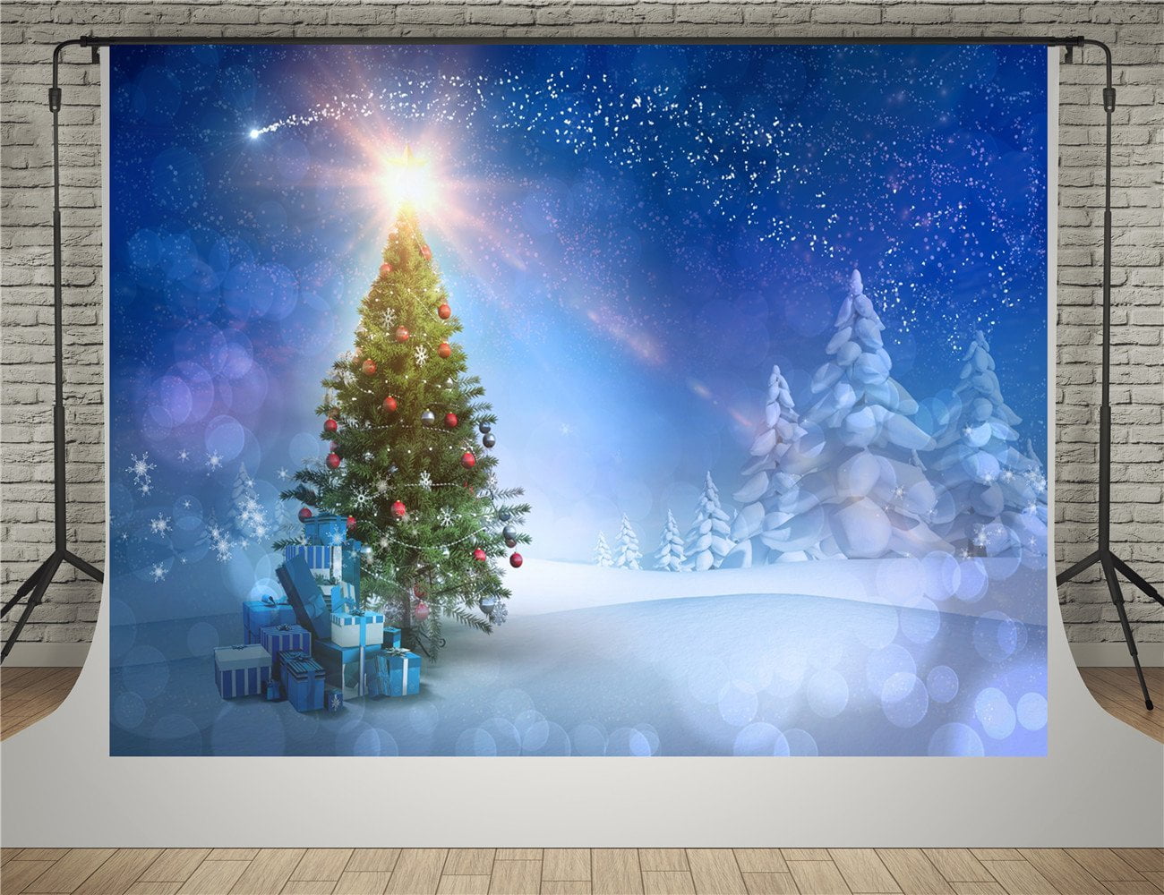 MOHome 5x7ft Blue Sky Photography Backdrops Bokeh Christmas Tree Photo Background - Walmart.com