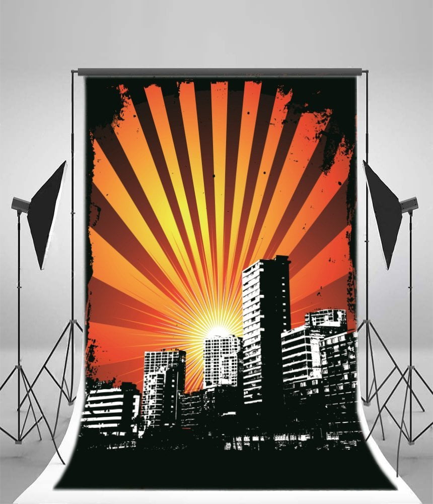 MOHome 5x7ft Cartoon Backdrop Skyscraper Shining Lights Stripes Gloomy ...