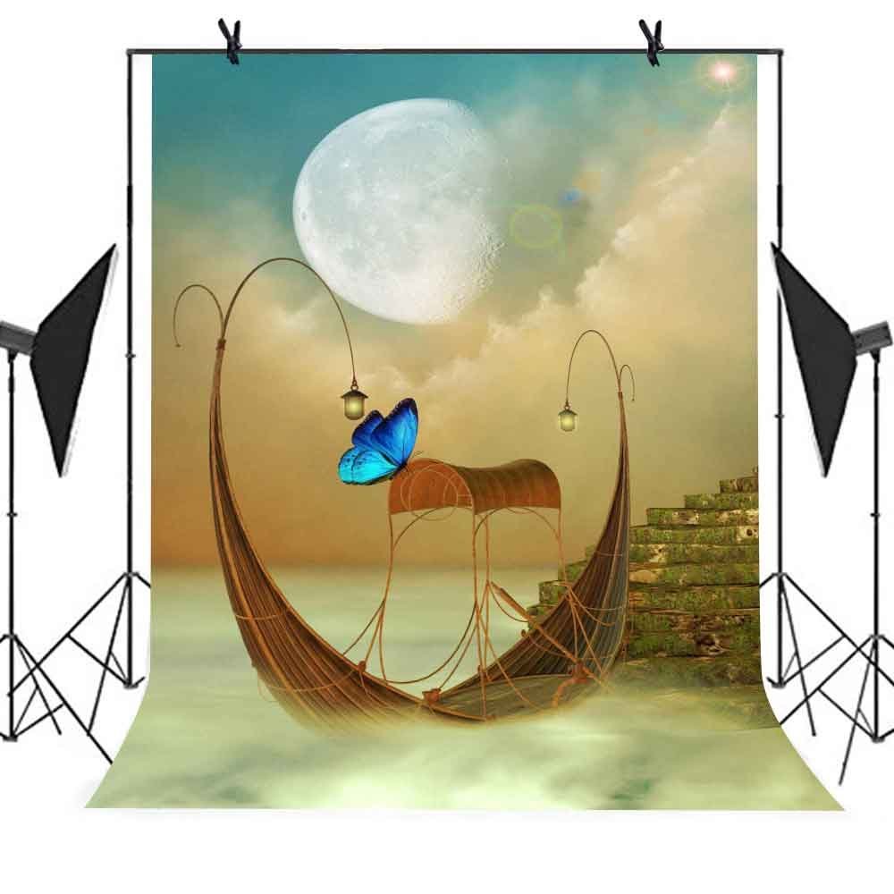MOHome 5x7ft Cartoon World Backdrop Wooden Boat Butterfly Moon Stairs ...