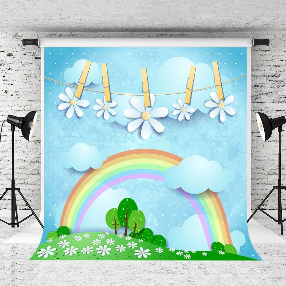 MOHome 5x7ft Children Carton Photography Backdrop Rainbow Sky ...