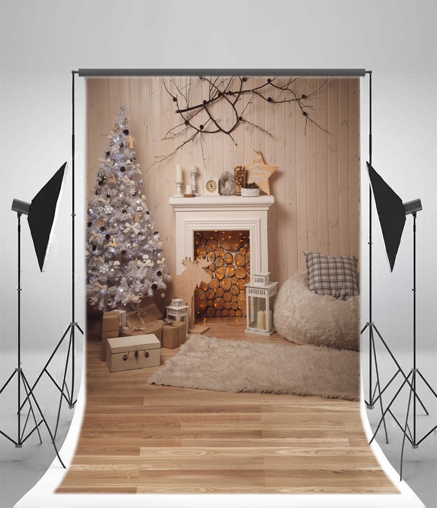 MOHome 5x7ft Christmas Decoration Tree Backdrop Fireplace Firewoods ...
