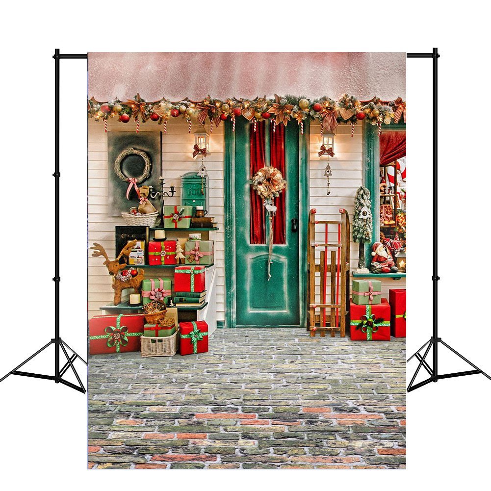 MOHome 5x7ft Christmas Gifts Backdrop Deer Photo Backdrop Door Brick ...