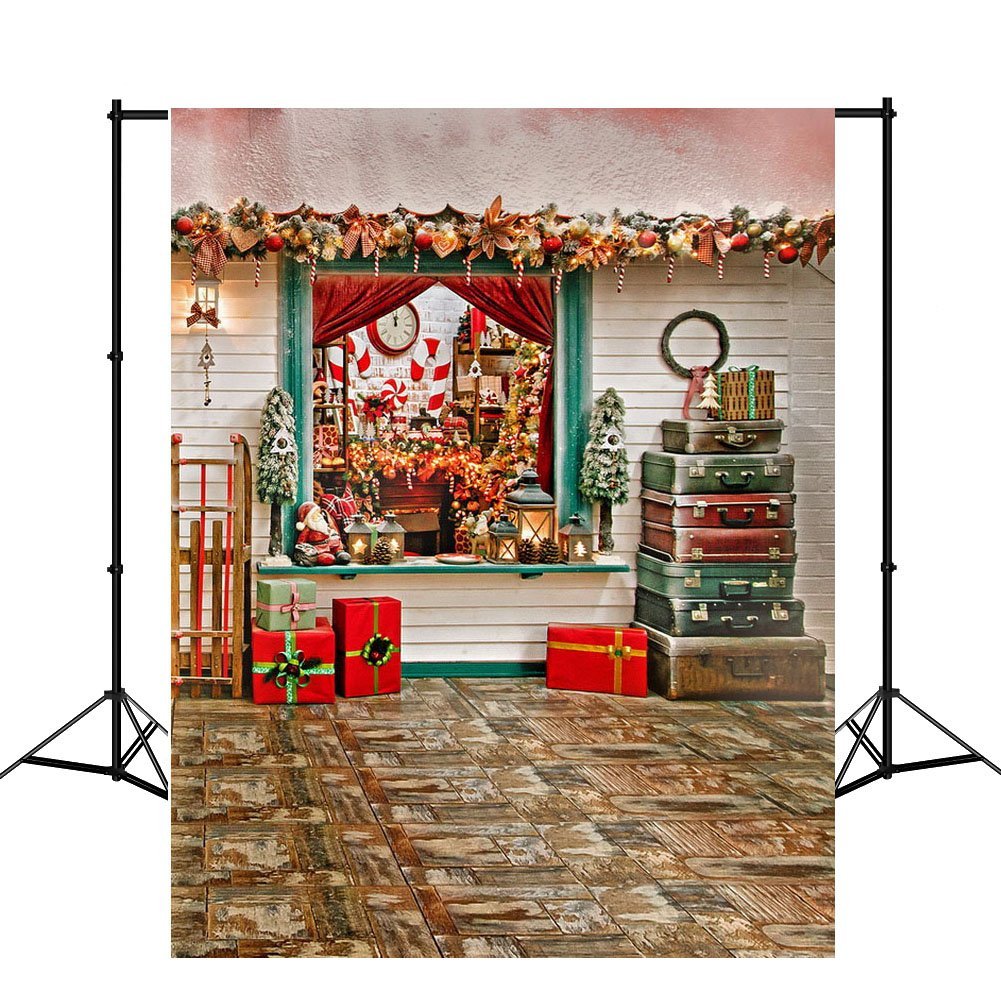 MOHome 5x7ft Christmas Gifts Backdrop Green Tree Window Photo Backdrop ...
