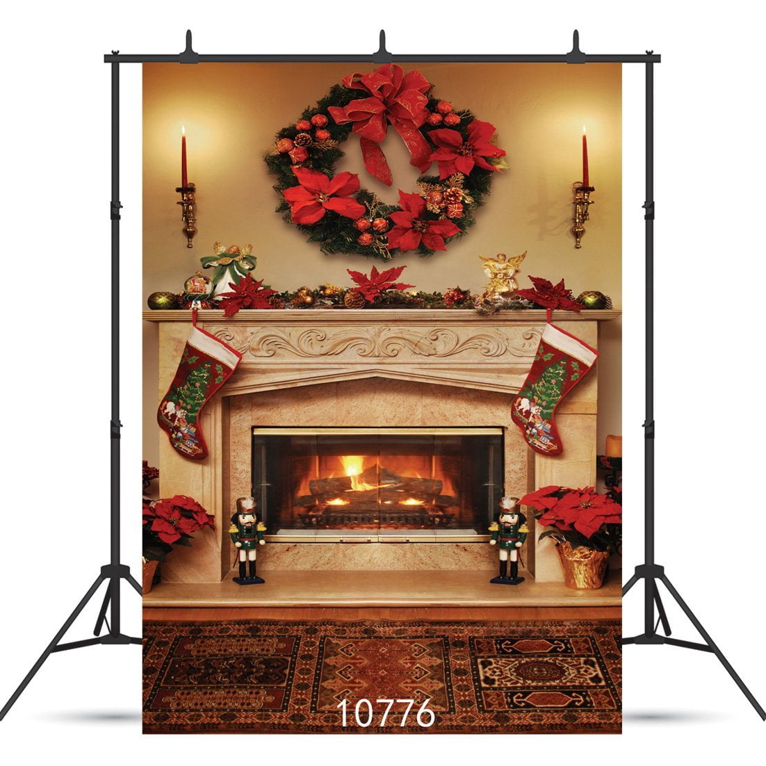 MOHome 5x7ft Christmas Photography Background Red Candle Fire Studio ...