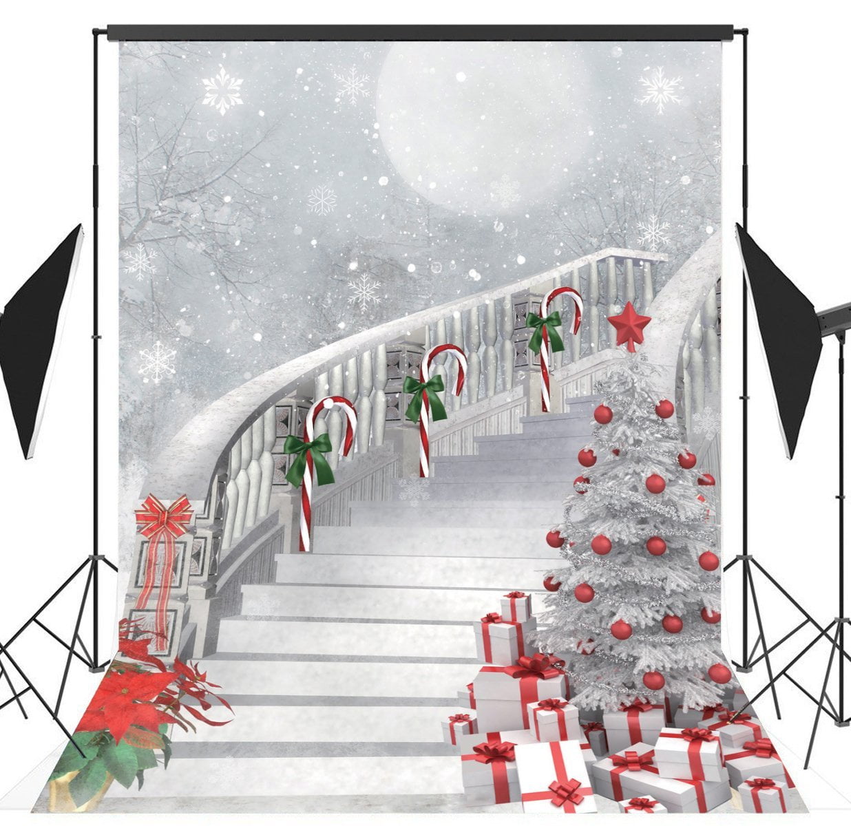 MOHome 5x7ft Christmas Theme Flying Snow Stairs Christmas Tree ...