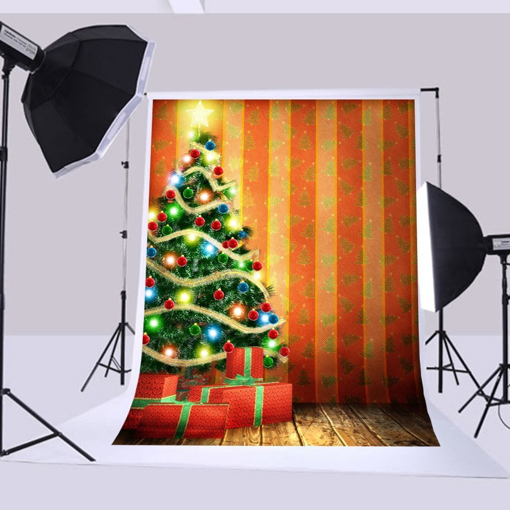 MOHome 5x7ft Christmas backdrops Christmas tree lantern gift wood ...