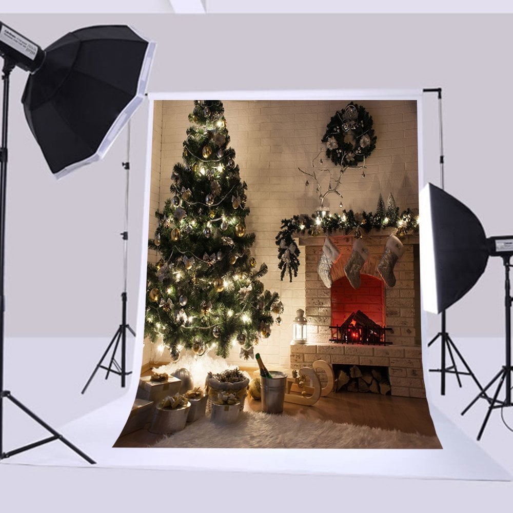 MOHome 5x7ft Christmas backdrops Fireplace holiday lights Christmas ...