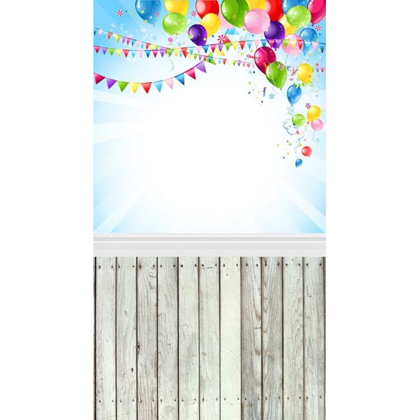 MOHome 5x7ft Colorful Flags Balloons Wood Floor Children Birthday ...