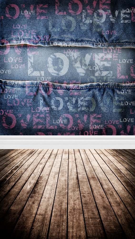 MOHome 5x7ft Denim Effect Wall Vintage Wood Floor Lovers Photography ...