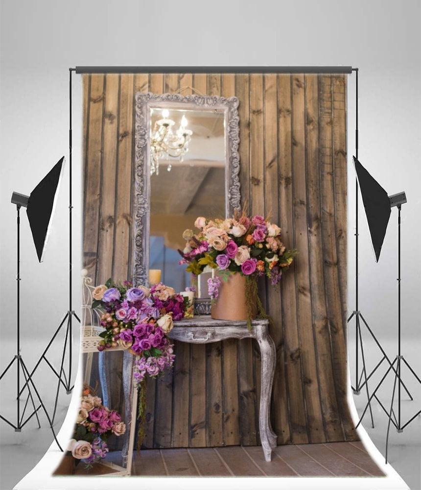 MOHome 5x7ft Dressing Room Backdrop Fancy Rose Flowers Droplight Mirror ...