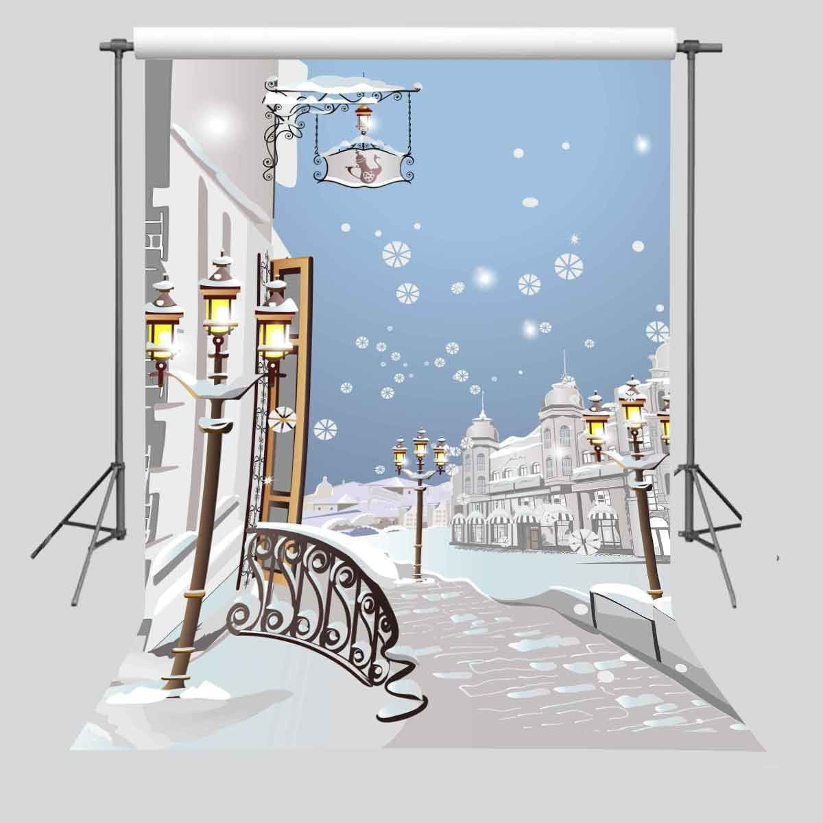 MOHome 5x7ft Fairytale Street Snow Scene Backdrop Cartoon Background ...