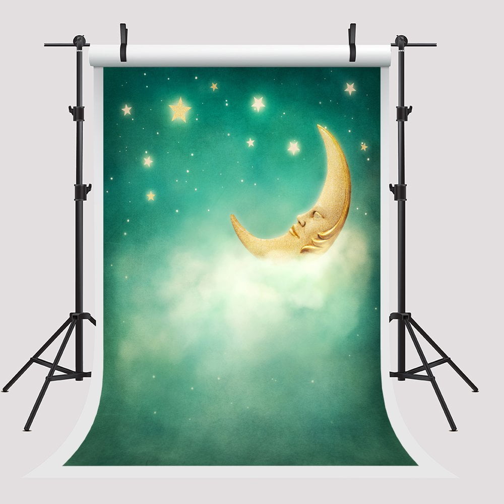 MOHome 5x7ft Glitter Smile Moon Backdrops for Photography Green Child ...