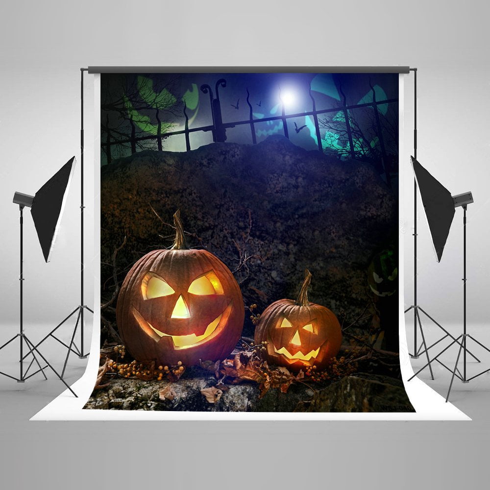MOHome 5x7ft Gloomy Boneyard Bright Pumpkin for Halloween Party ...