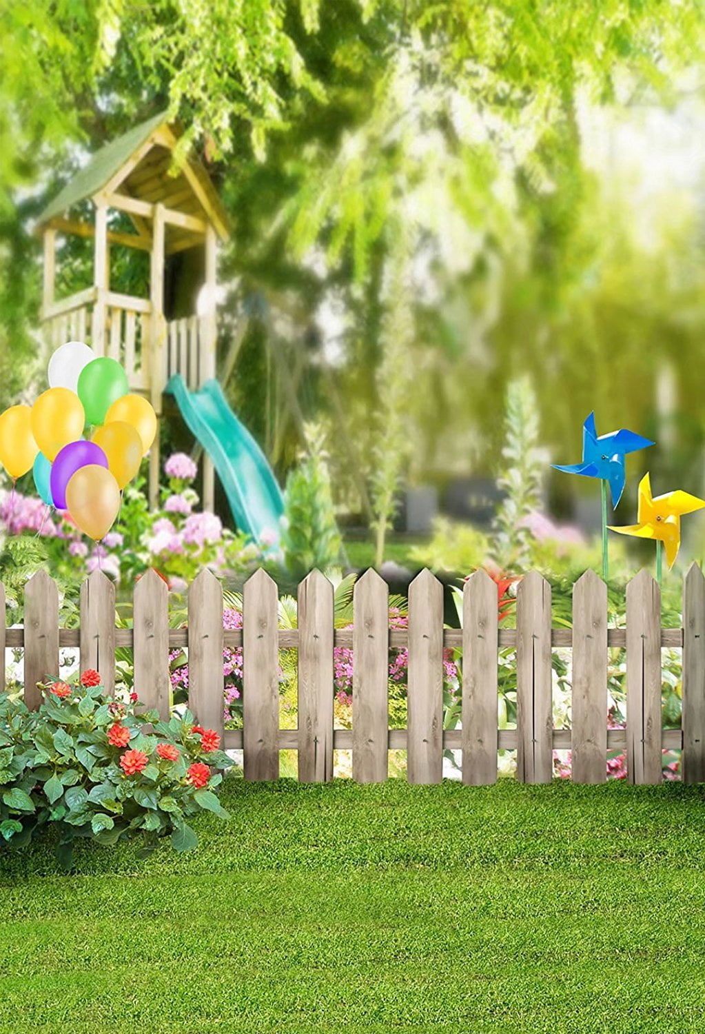 MOHome 5x7ft Green Backdrops Background Grass Sunshine Wood Fence ...