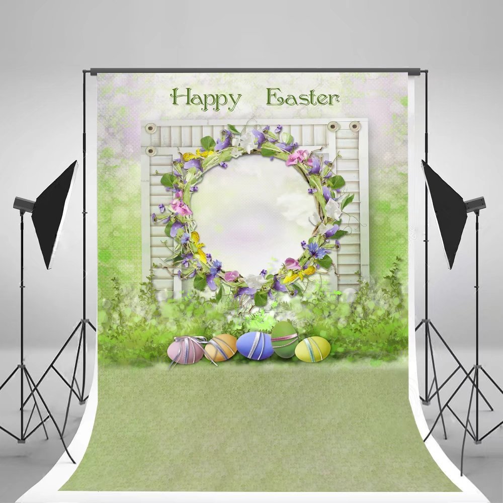 MOHome 5x7ft Green Floor Backdrops Photography Green Grass Spring Background Happy Easter Studio ...