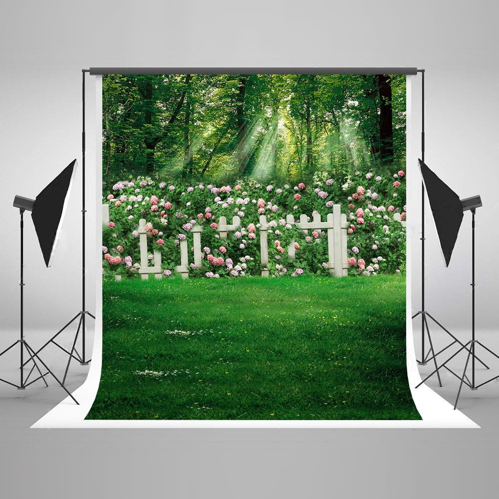 Mohome 5x7ft Green Forest And Grassland Photography Backdrops Wooden