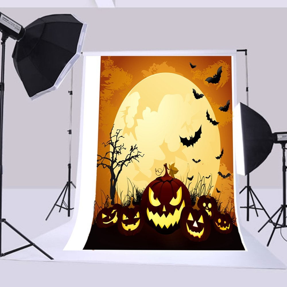MOHome 5x7ft Halloween backdrops Pumpkin Bats Moon Child Photography ...