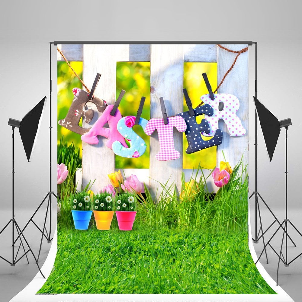 MOHome 5x7ft Happy Easter Photography Backdrops Natural Scenery Grass ...