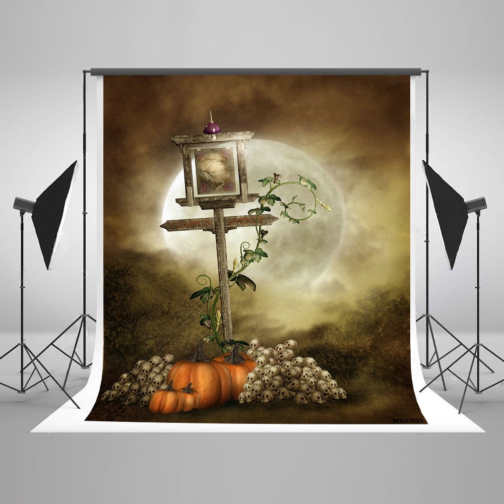 MOHome 5x7ft Happy Halloween Photo Backdrops Pumpkin Skeleton Moon ...