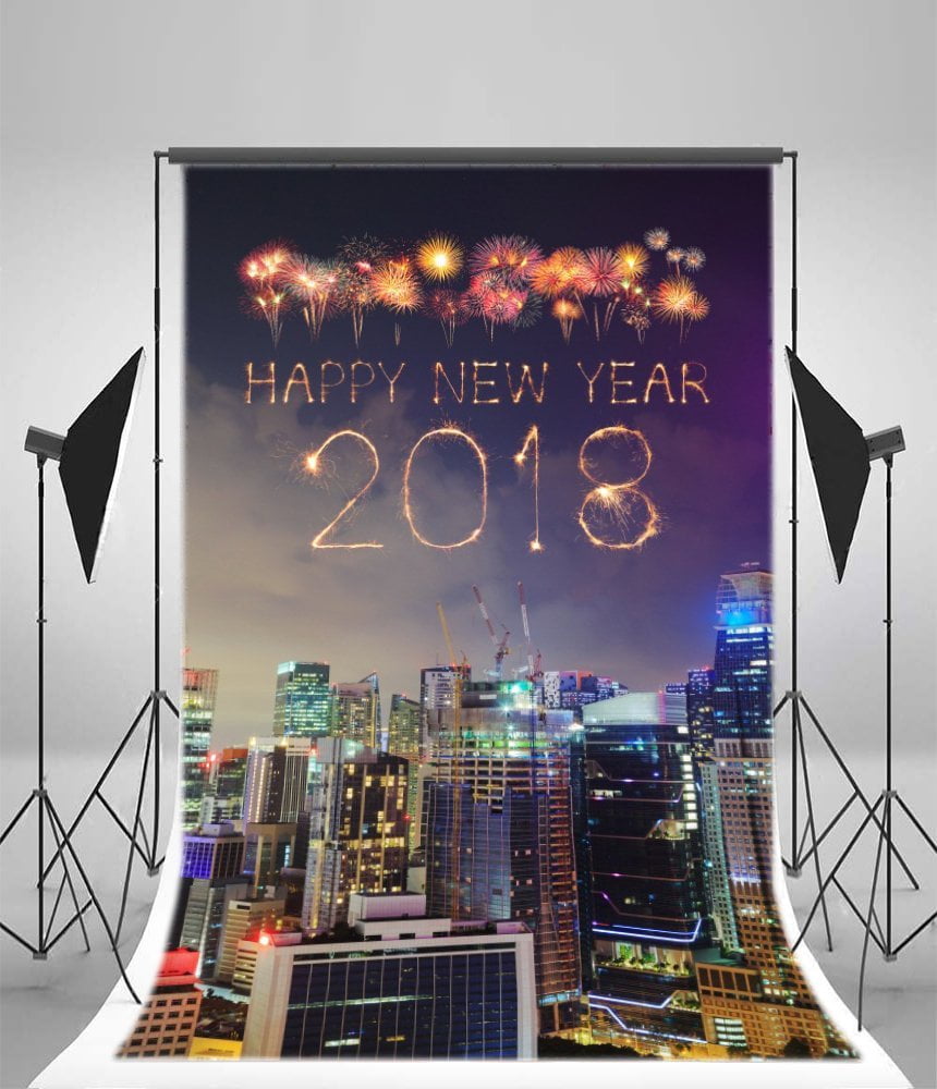 MOHome 5x7ft Happy New Year Backdrop Fireworks Skyscraper Shining ...