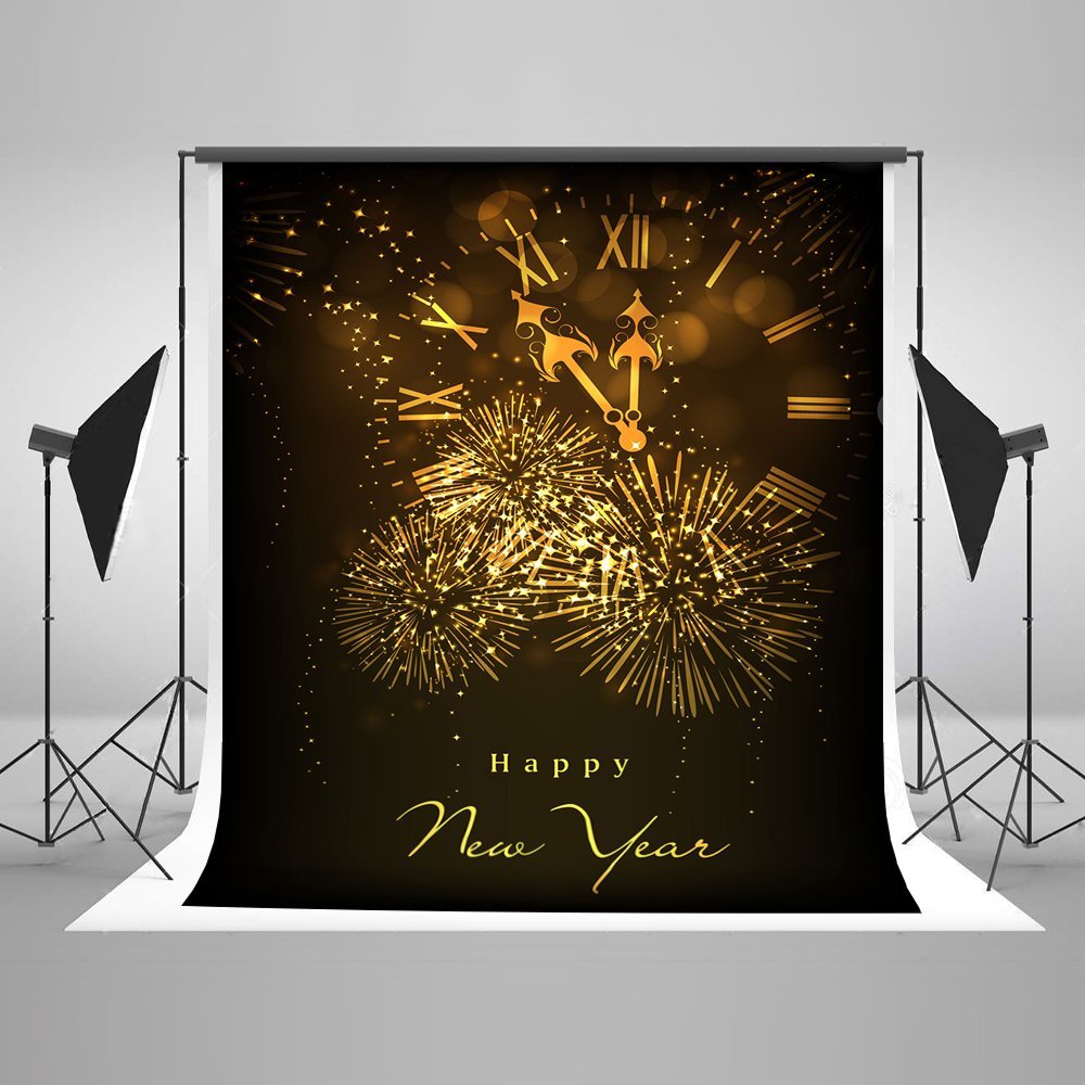 MOHome 5x7ft Happy New Year Photography Backdrop Clock Photo Background ...