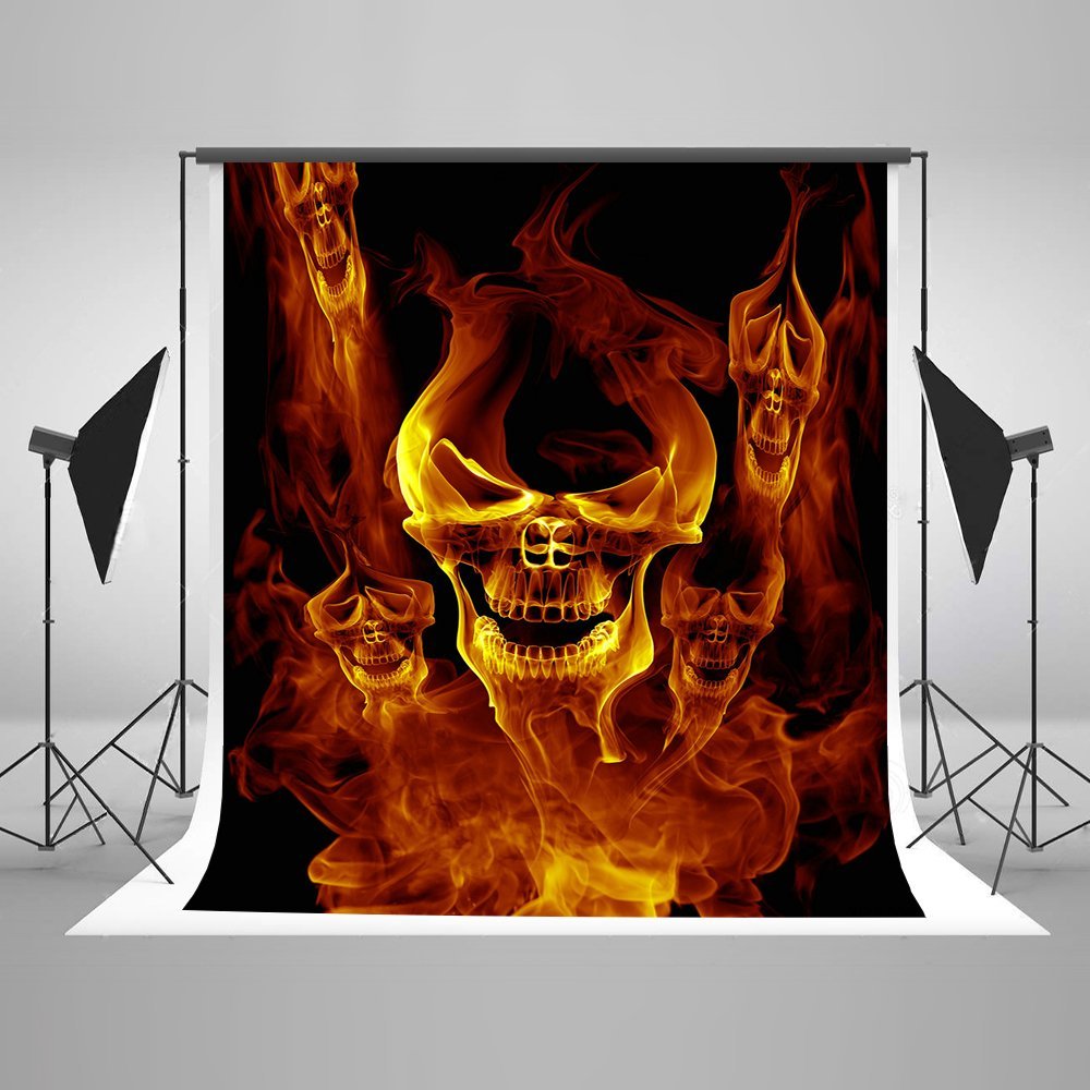 MOHome 5x7ft Haunted Halloween Photography Backdrops Red Wildfire Ghost ...