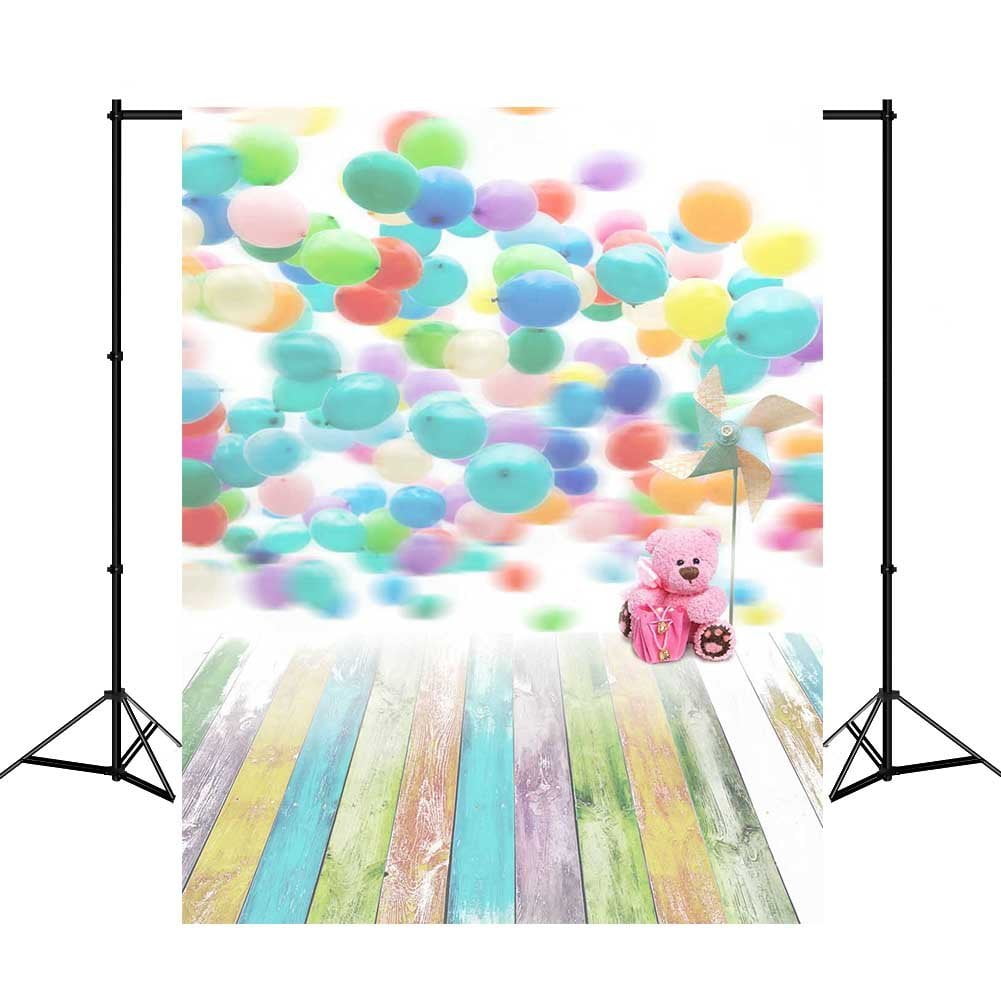 MOHome 5x7ft Kids Photography Backdrops Colorful Wood Floor Balloons ...