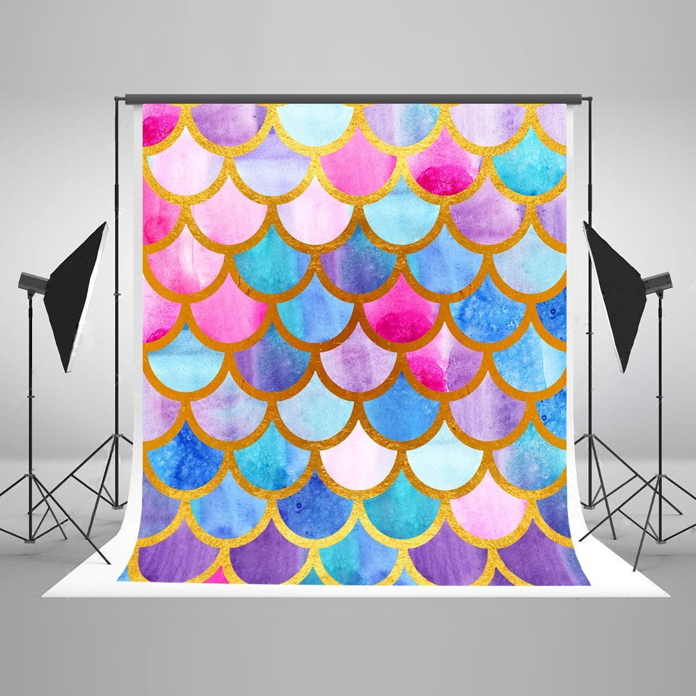 MOHome 5x7ft Mermaid Scales Photography Background Watercolor Fish ...