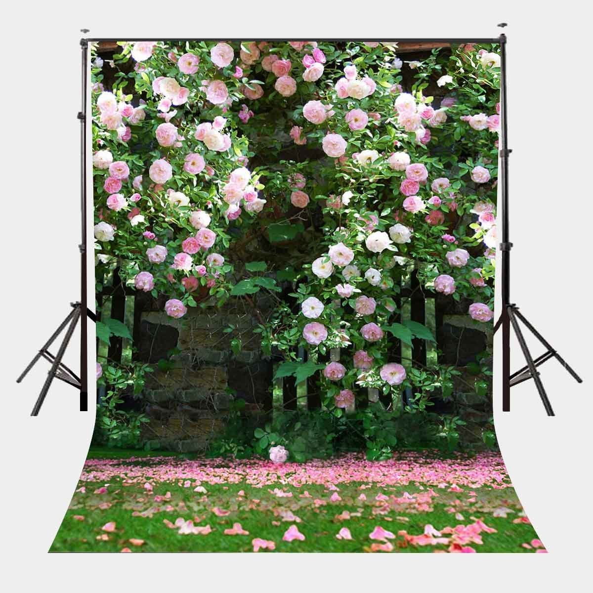 MOHome 5x7ft Nature Scenery Backdrop Millennial Pink Flower Wall Green ...