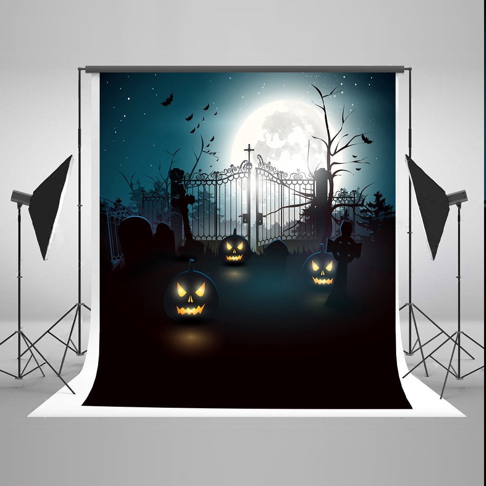 MOHome 5x7ft Night Moon Halloween Photo Booth Props Background Pumpkin ...