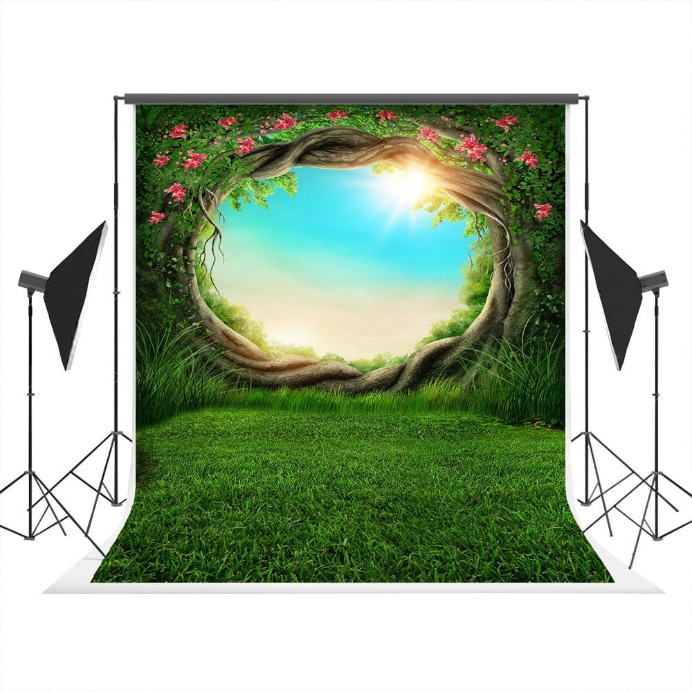 MOHome 5x7ft Photo Studio Background Red Flowers Green Ground ...