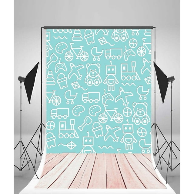 MOHome 5x7ft Photography Backdrop Cartoon Wallpaper Bike Bear Bus Plane ...