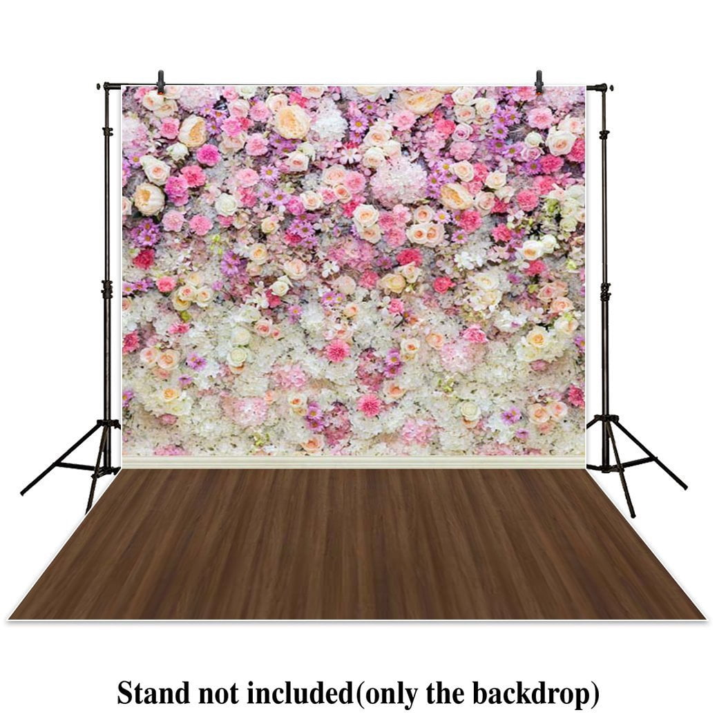 MOHome 5x7ft Photography Backdrop Colorful flower wall wooden floor ...