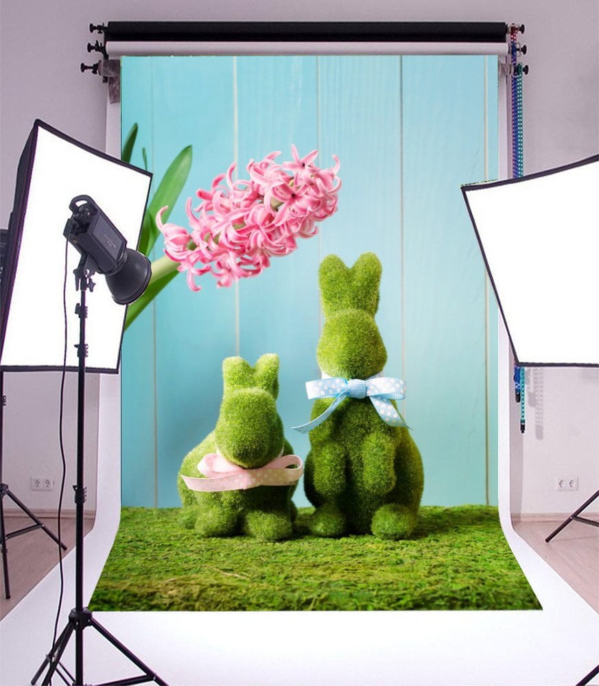 MOHome 5x7ft Photography Backdrop Easter Bunnies with Hyacinth Rabbit ...