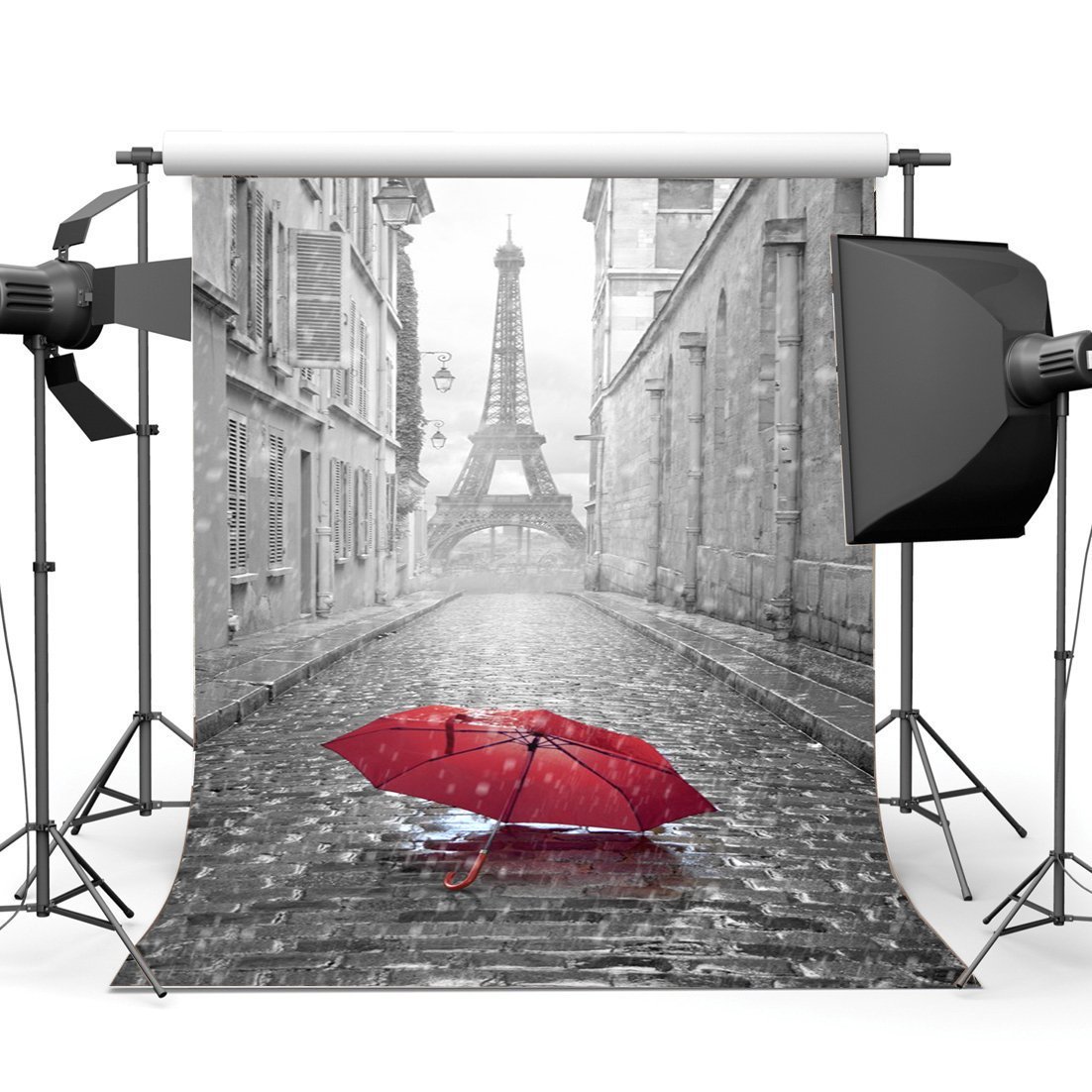 MOHome 5x7ft Photography Backdrop Eiffel Tower Red Umbrella Shabby ...