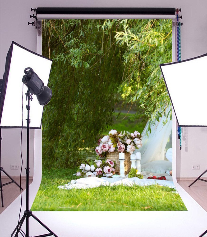 MOHome 5x7ft Photography Backdrop Outdoor Picnic Spring Park Green ...