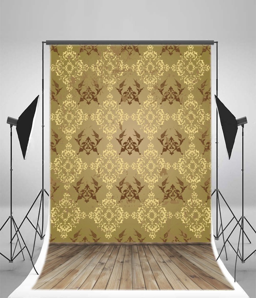 MOHome 5x7ft Photography Backdrop Retro Damask Wallpaper Wood Floor ...