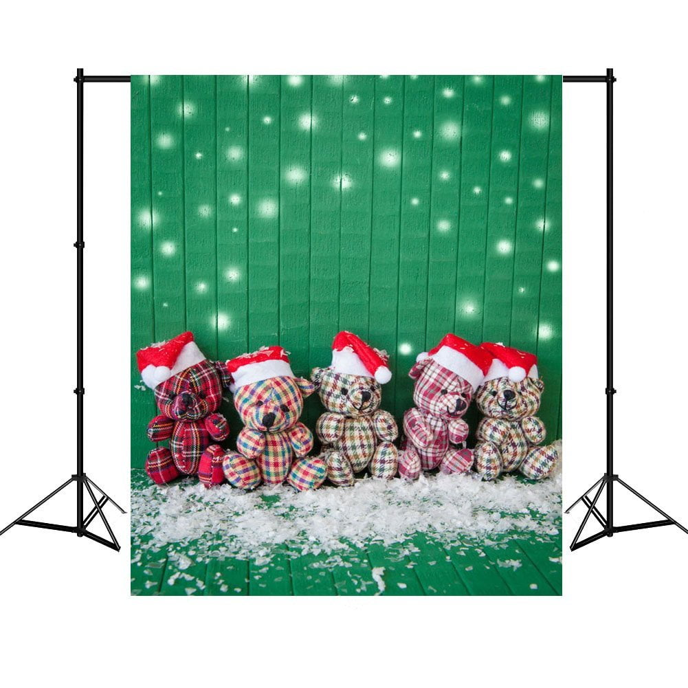 MOHome 5x7ft Photography Backdrops Green Wood Cute Puppet Bear Snow ...