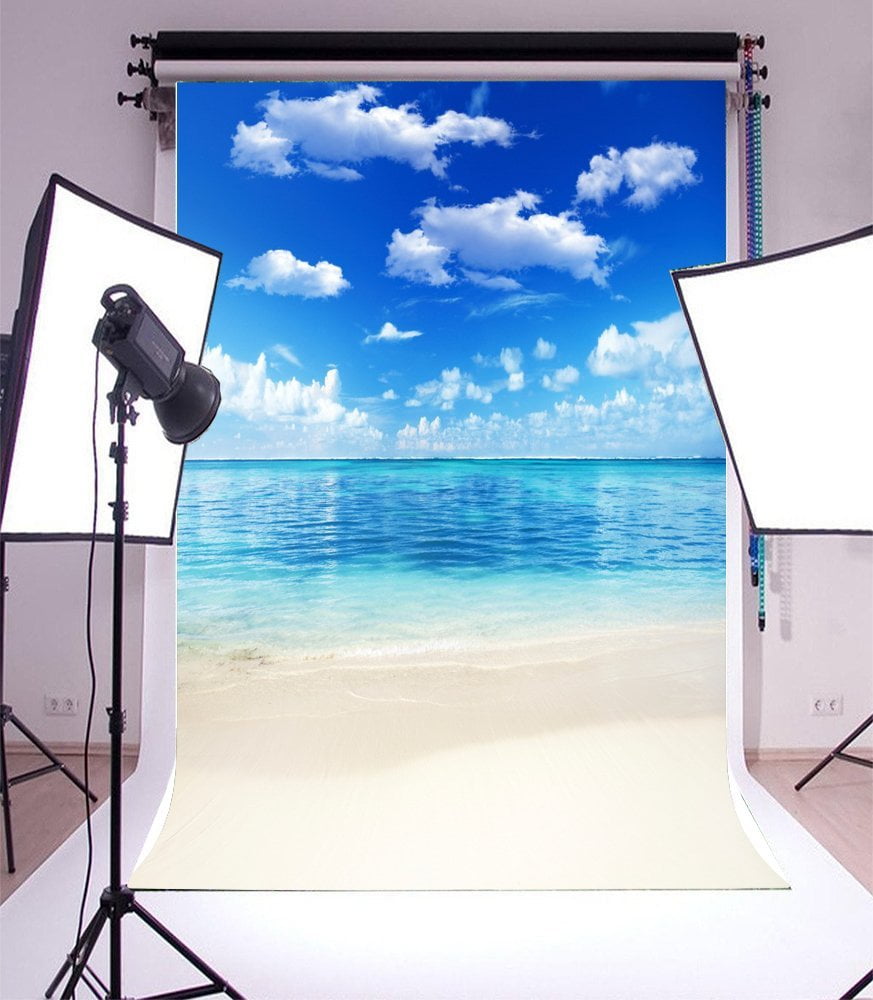 MOHome 5x7ft Photography Background Blue Ocean Beach Clear Sky Clouds ...