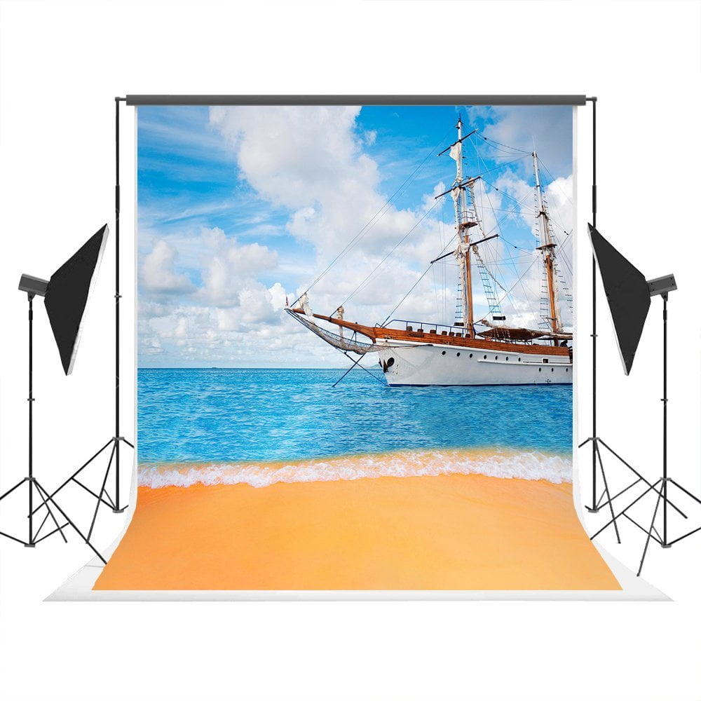 MOHome 5x7ft Photography Background Photo Backdrops Golden Beach Blue ...